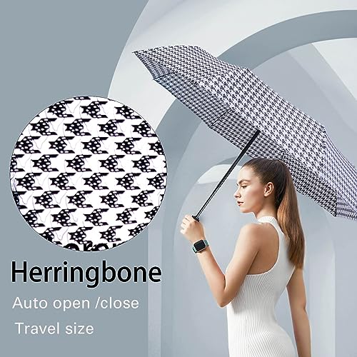 MRTLLOA 42/49 Inch Compact Windproof Travel Umbrella for Rain, Lightweight, Portable, Strong, Folding Umbrellas for Women and Men(42 inch,Herringbone)