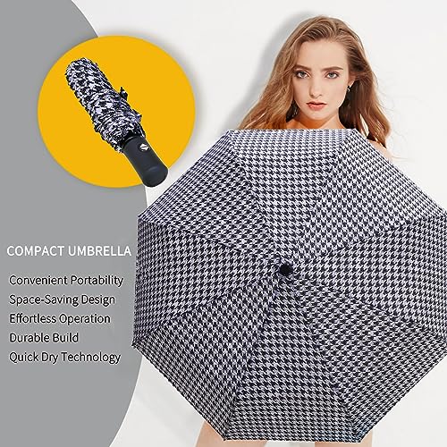 MRTLLOA 42/49 Inch Compact Windproof Travel Umbrella for Rain, Lightweight, Portable, Strong, Folding Umbrellas for Women and Men(42 inch,Herringbone)