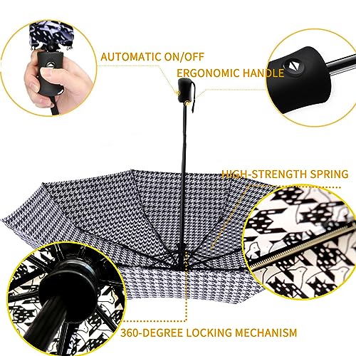 MRTLLOA 42/49 Inch Compact Windproof Travel Umbrella for Rain, Lightweight, Portable, Strong, Folding Umbrellas for Women and Men(42 inch,Herringbone)