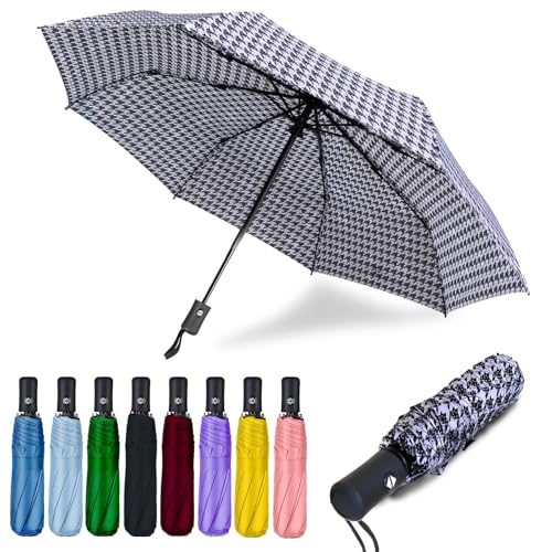 MRTLLOA 42/49 Inch Compact Windproof Travel Umbrella for Rain, Lightweight, Portable, Strong, Folding Umbrellas for Women and Men(42 inch,Herringbone)