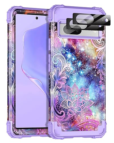 Uamark for Google Pixel 7 Pro Case,Three Layer Heavy Duty Sturdy Shockproof Full Body Drop Protective Women Girl Cover with 2 Camera Lens Protector Case for Google Pixel 7 Pro 5G (2022),Purple