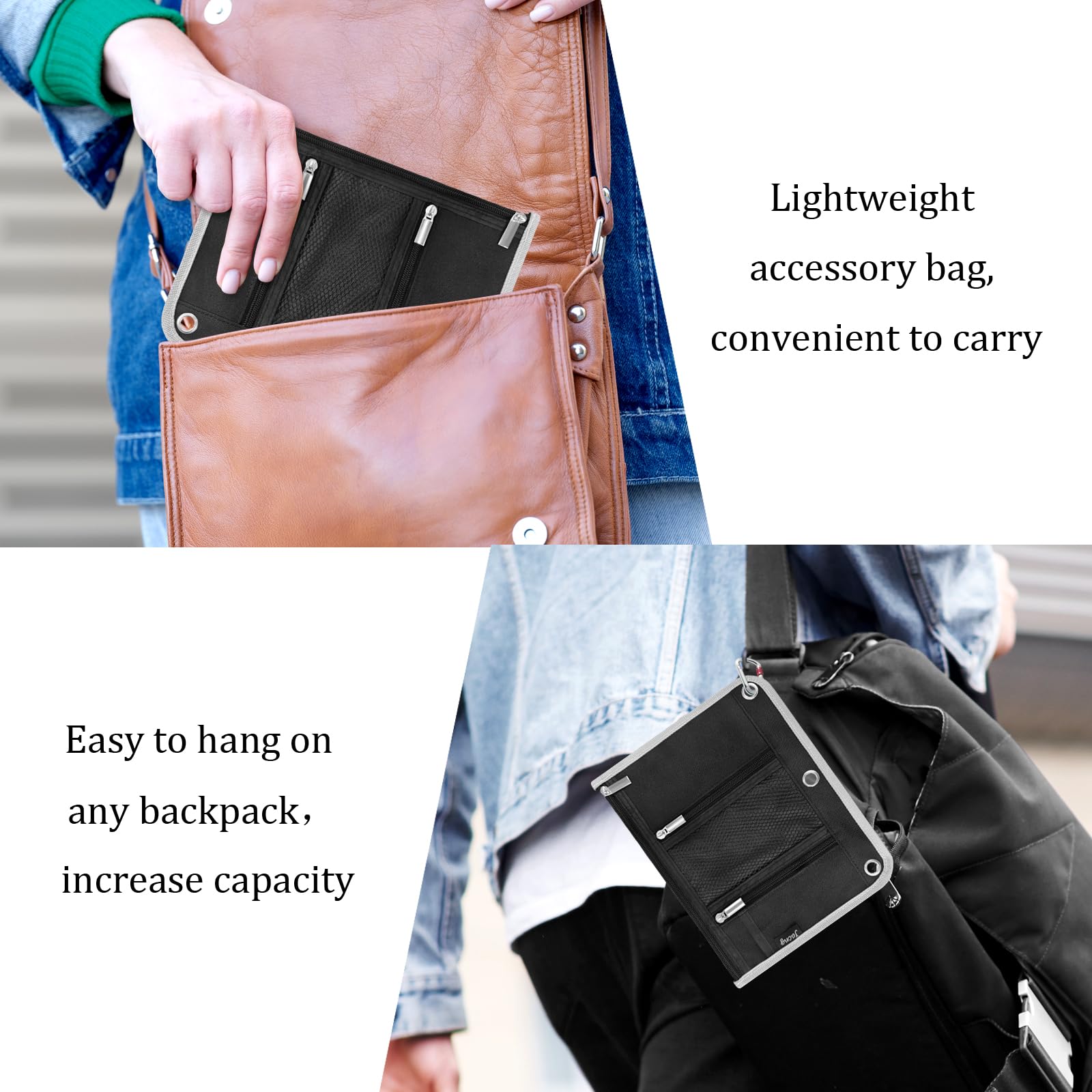 Jacng Binder Pouch for 3 Ring Binder Large Capacity Binder Pocket Black Zipper Bag Fits 3- Ring Binder Clear Window Pencil Pouch with Zipper for Office Supplies