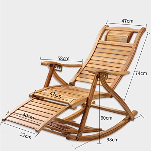 Lounge Chair, Rocking Chairs for Adults Wood Extra Large Stable Ergonomic Garden Deck Chairs Foldable Recliner Load-Bearing 200kg Bamboo Sun Loungers