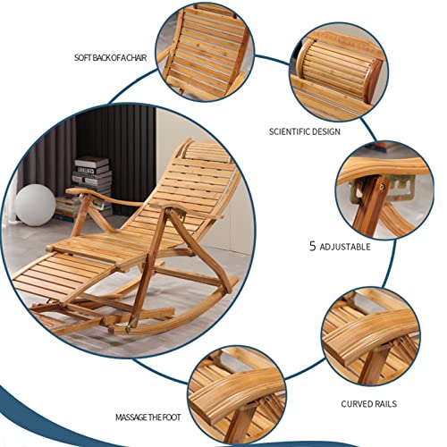 Lounge Chair, Rocking Chairs for Adults Wood Extra Large Stable Ergonomic Garden Deck Chairs Foldable Recliner Load-Bearing 200kg Bamboo Sun Loungers