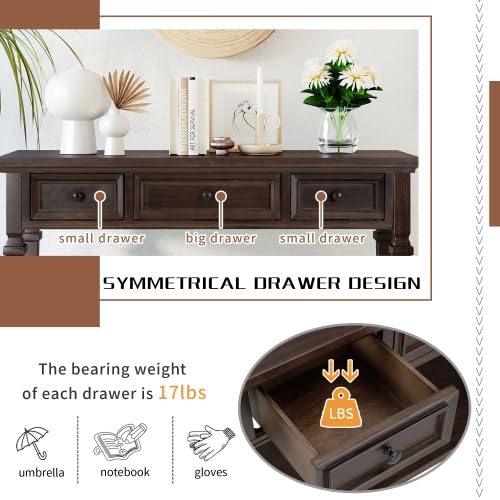 THINK 30 Retro Wooden Console Table, Classic 50" Console Table with 3 Drawers and Bottom Shelf, Entryway Table for Living Room, Entryway, Hallway (Espresso)