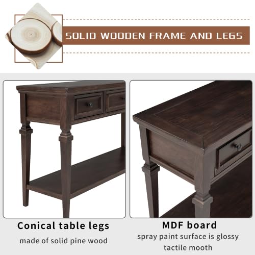 THINK 30 Retro Wooden Console Table, Classic 50" Console Table with 3 Drawers and Bottom Shelf, Entryway Table for Living Room, Entryway, Hallway (Espresso)