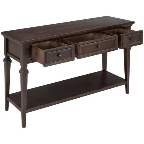 THINK 30 Retro Wooden Console Table, Classic 50" Console Table with 3 Drawers and Bottom Shelf, Entryway Table for Living Room, Entryway, Hallway (Espresso)