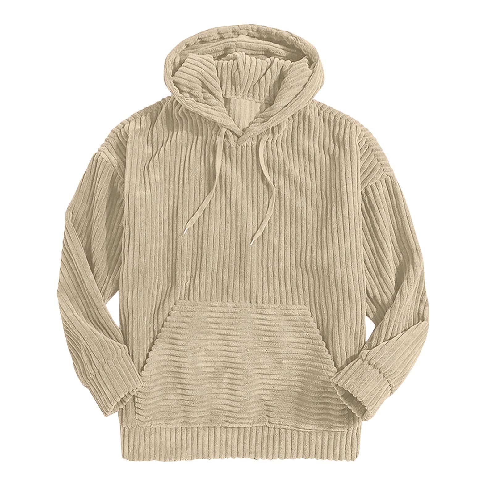 Men's Corduroy Hoodie Sweatshirts Long Sleeve Drawstring Hoodie Pullover Sweatshirt Casual Pullover Tops(Beige,XL)