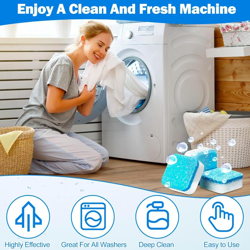 BLANDELLA Washing Machine Cleaner, Washing Machine Cleaning Tablets for Front Load and Top Load Washers, and Stain Remover for Laundry Tub 12-Month Supply