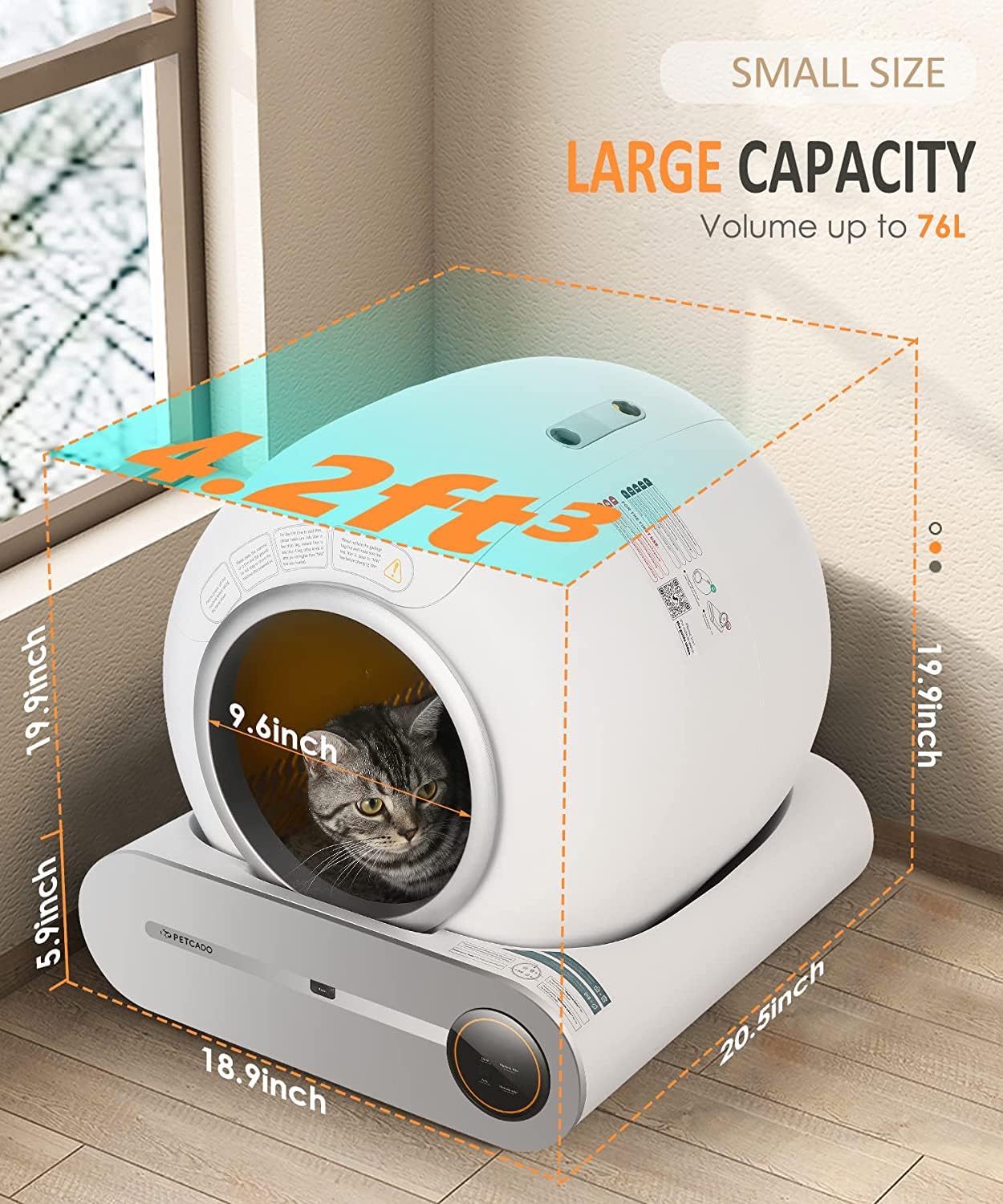 Self Cleaning Cat Litter Box, Automatic cat Litter Box, 65L + 9L Cat Litter Cleaning Robot, App Control