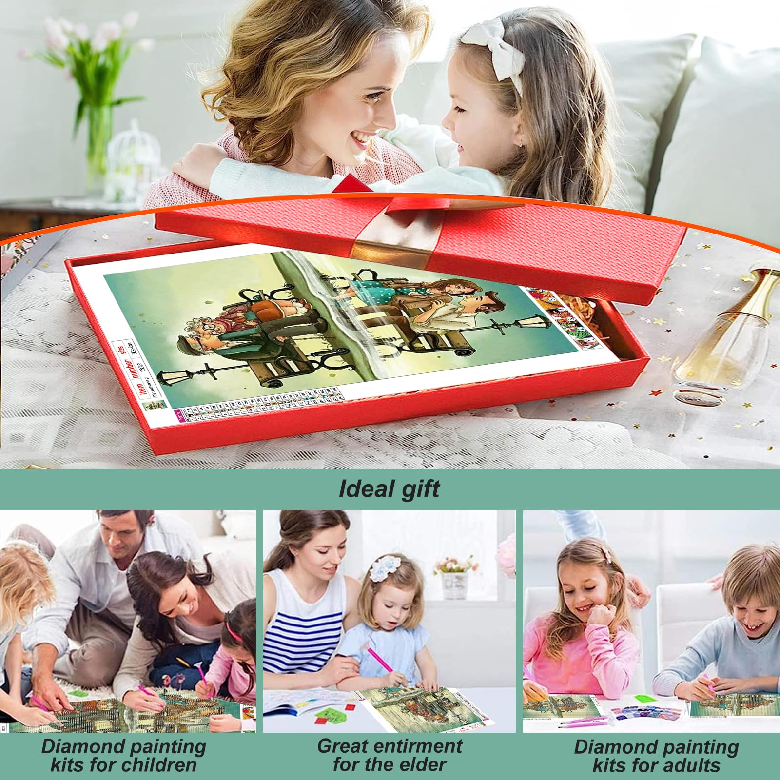 Acudotr Diamond Painting Kits for Adults, 5D DIY Diamond Art Kits for Beginners, Full Drill Diamond Painting Kits for Home Wall Decor, Old Couple, 12x16 Inch