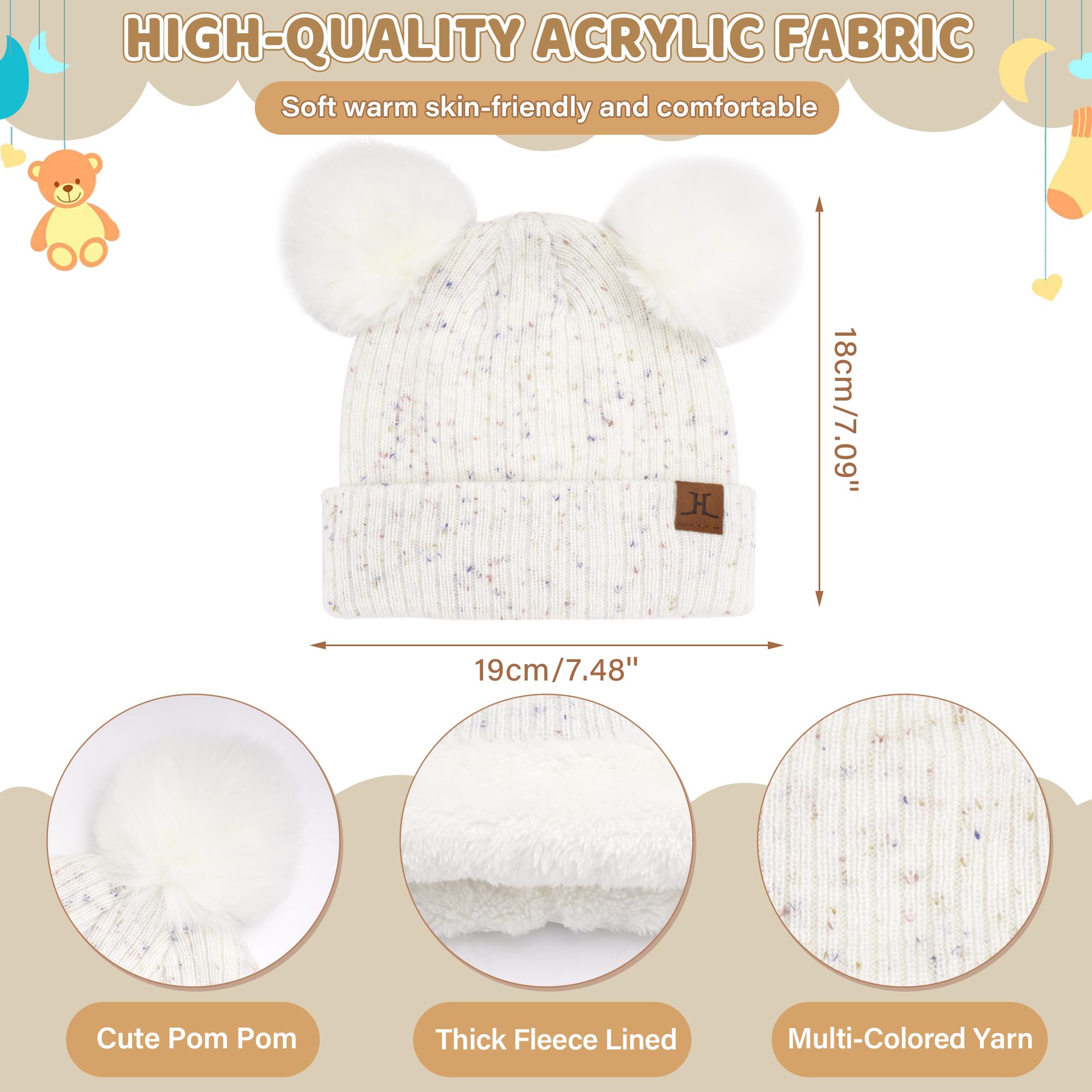 Winter Hats, Gloves, Scarves Set with Pompom Beanies for 0-4 Year Old Boys & Girls