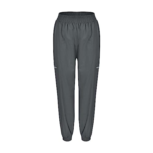 Pants Suits for Women Business Casual Women's Solid Color Elastic Waistband Zipper Pocket Wide Leg Casual (Grey, XL)