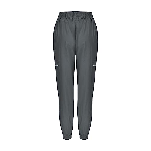 Pants Suits for Women Business Casual Women's Solid Color Elastic Waistband Zipper Pocket Wide Leg Casual (Grey, XL)
