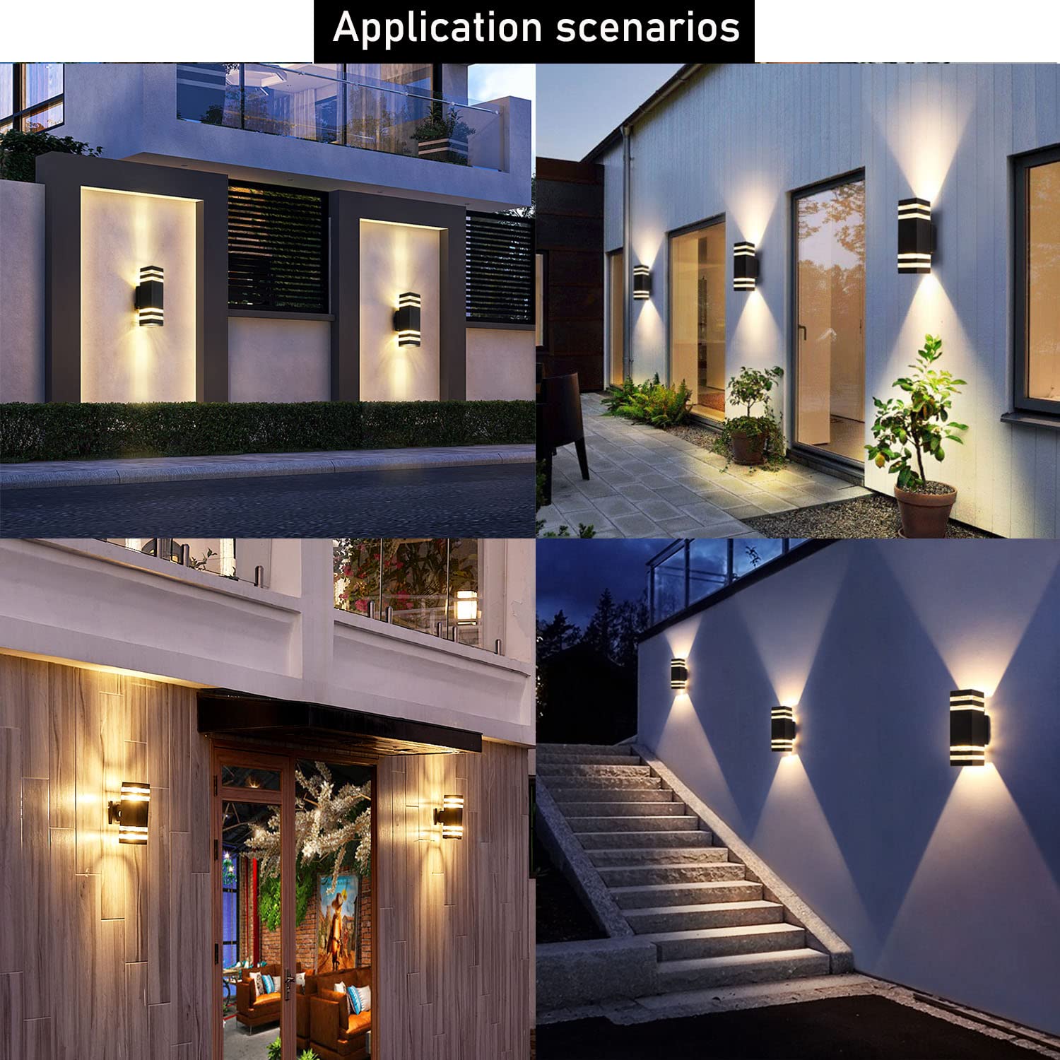 Stayofa 4Pack 12inch LED Square Up&Down Wall Lights 14W 4000K Day White Outdoor Wall Light Aluminum Body Waterproof IP65 led Porch Light for House Patio Garage Garden(No Sensor)