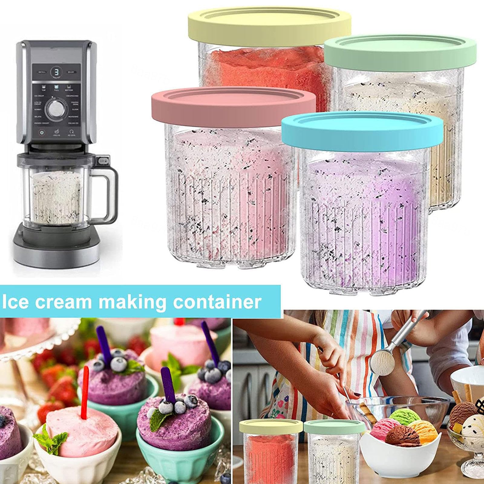 EVANEM Creami Containers, for Ninja Pints with Lids,24 OZ Ice Cream Storage Containers Safe and Leak Proof Compatible with NC500,NC501 Series Ice Cream Makers
