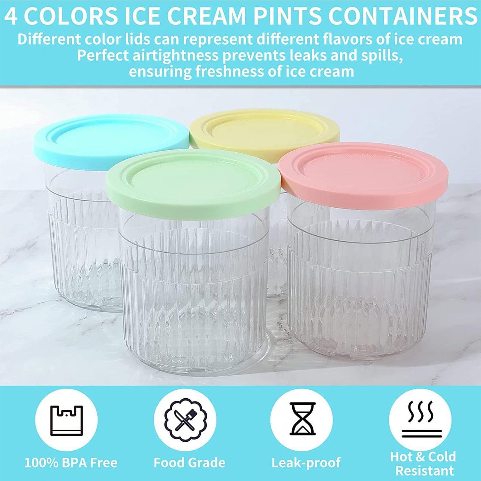 EVANEM Creami Containers, for Ninja Pints with Lids,24 OZ Ice Cream Storage Containers Safe and Leak Proof Compatible with NC500,NC501 Series Ice Cream Makers