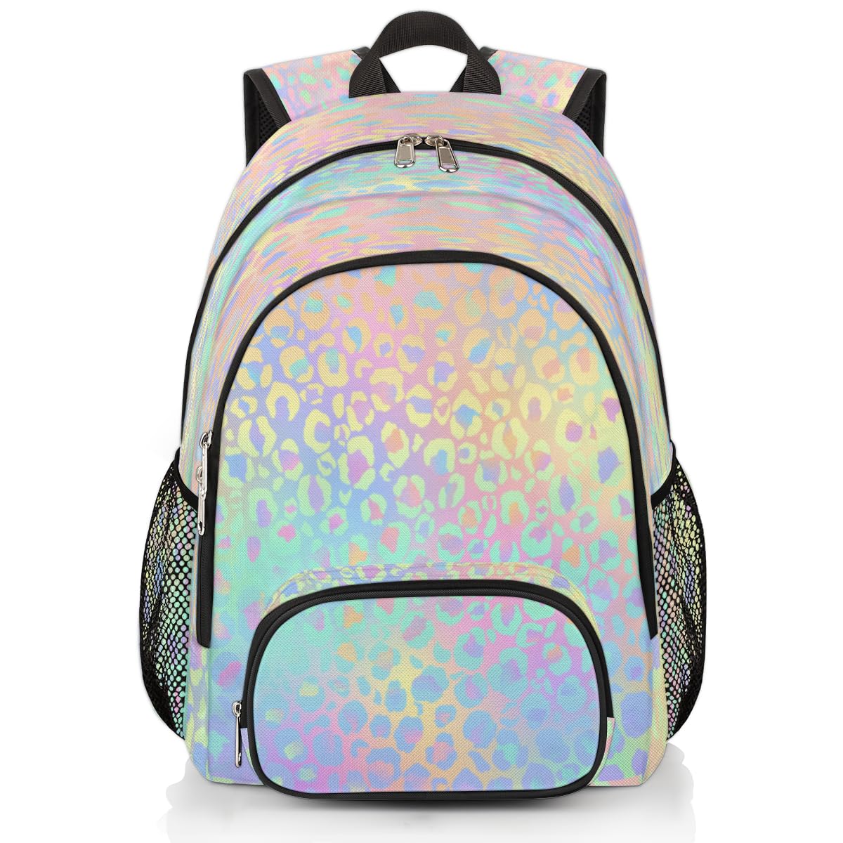 Pardick Leopard Print School Backpacks for Girls Boys Teens Students - Rainbow Leopard Print Stylish College Schoolbag Book Bag - Water Resistant Travel Backpacks for Women Men
