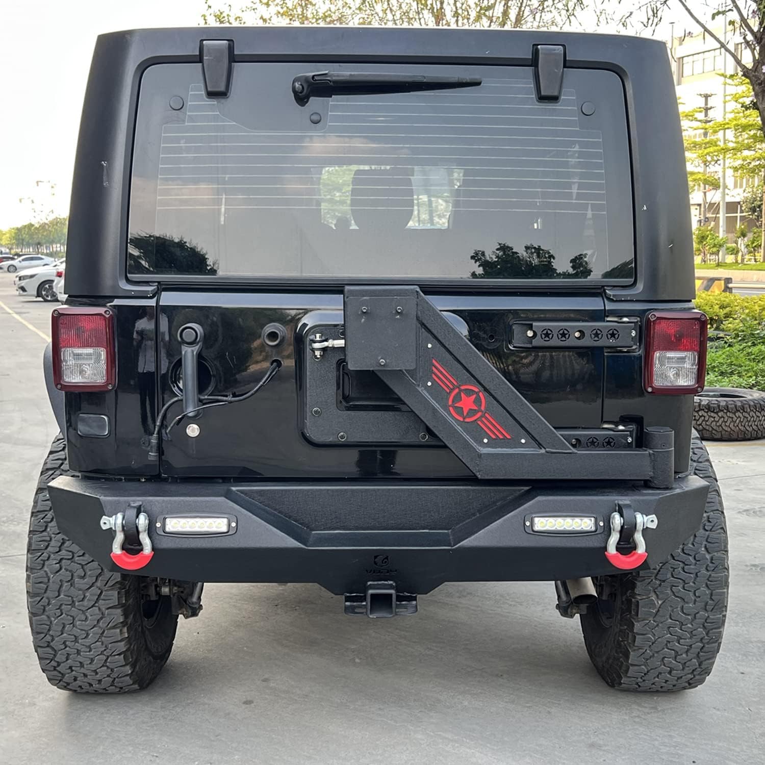LUYWTE For 2007-2018 Wrangler JK Steel Rear Bumper With Tire Carrier&Lights&D-Rings(Not fit 2018 Wrangler JL)