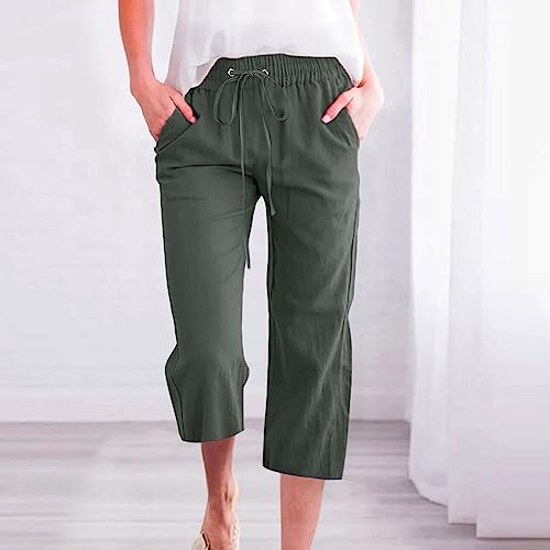 Linen Pants for Women Summer 2023 High Waisted Wide Leg Pants Casual Elastic Waist Drawstring Palazzo Beach Pant Pockets, B1-ag, X-Large