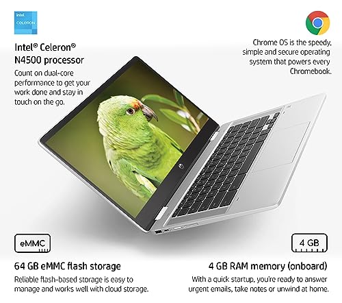HP Chromebook X360 14b 14/inch HD 2-in-1 Touchscreen(Intel Celeron N4500,4GB RAM,128GB Storage(64GB eMMC + 64GB SD Card),Webcam)Home&Education Laptop,13.5-Hr Battery Life,IST SD Card,Chrome OS Silver