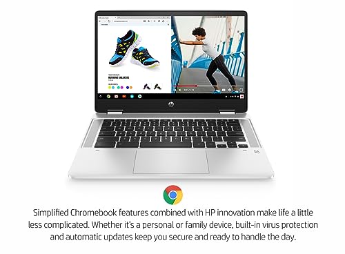 HP Chromebook X360 14b 14/inch HD 2-in-1 Touchscreen(Intel Celeron N4500,4GB RAM,128GB Storage(64GB eMMC + 64GB SD Card),Webcam)Home&Education Laptop,13.5-Hr Battery Life,IST SD Card,Chrome OS Silver