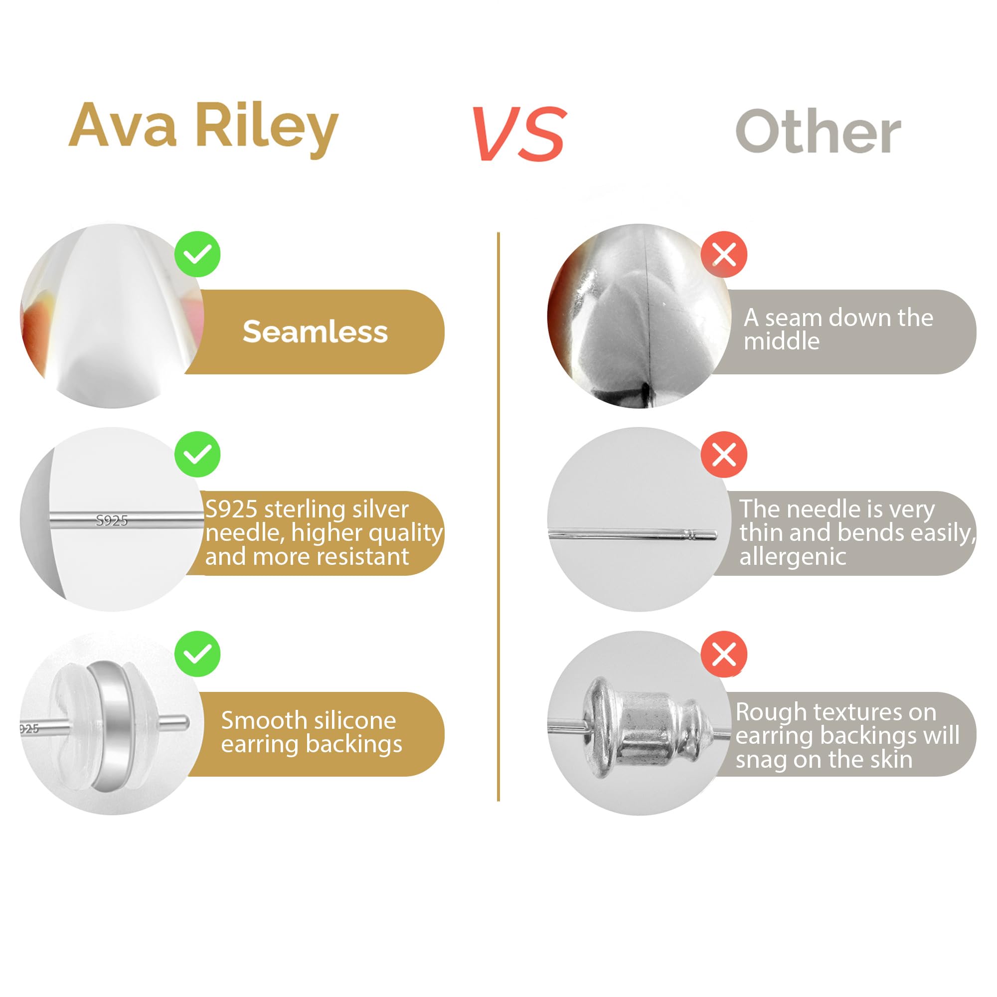 Ava Riley Chunky Gold Earrings, Medium Silver Plated Teardrop Earrings for Women, Chunky Silver Ear Studs Tear Drop S925 Sterling Silver Jewelry