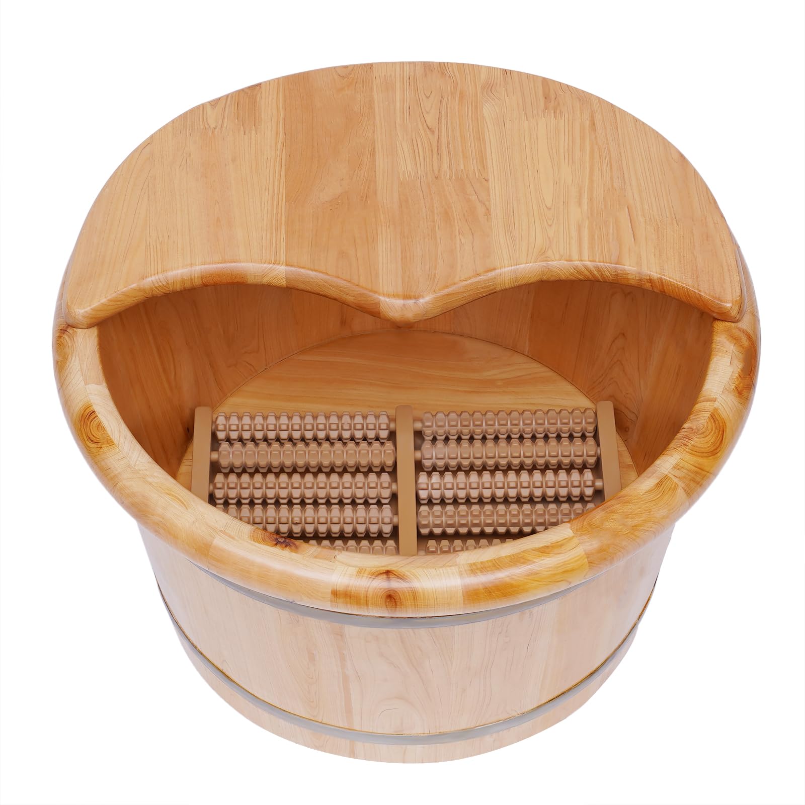 Kaichenyt Wooden Foot Basin, Solid Cedar Wood Foot Tub with Cover Plate, Wooden Bucket Foot Bath with Massage, Pedicure Barrel for Foot Bath, Soak, Massage, Spa, Sauna