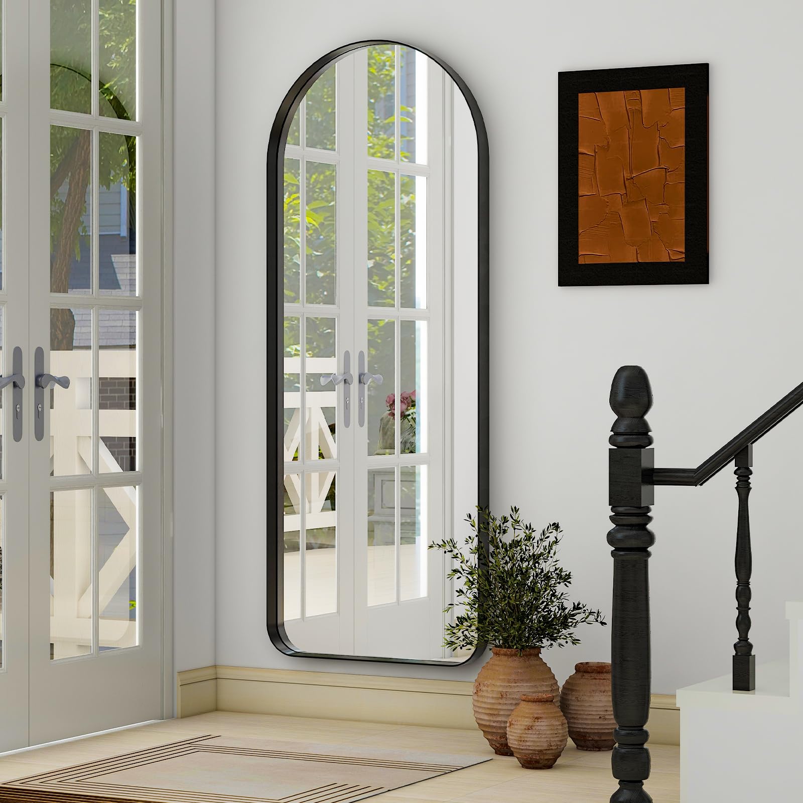 XRAMFY 65"x22" Arched Full Length Mirror, Black Metal Framed Bathroom Floor Mirror,Wall Mirror,Leaning Hanging for Home and Living Room