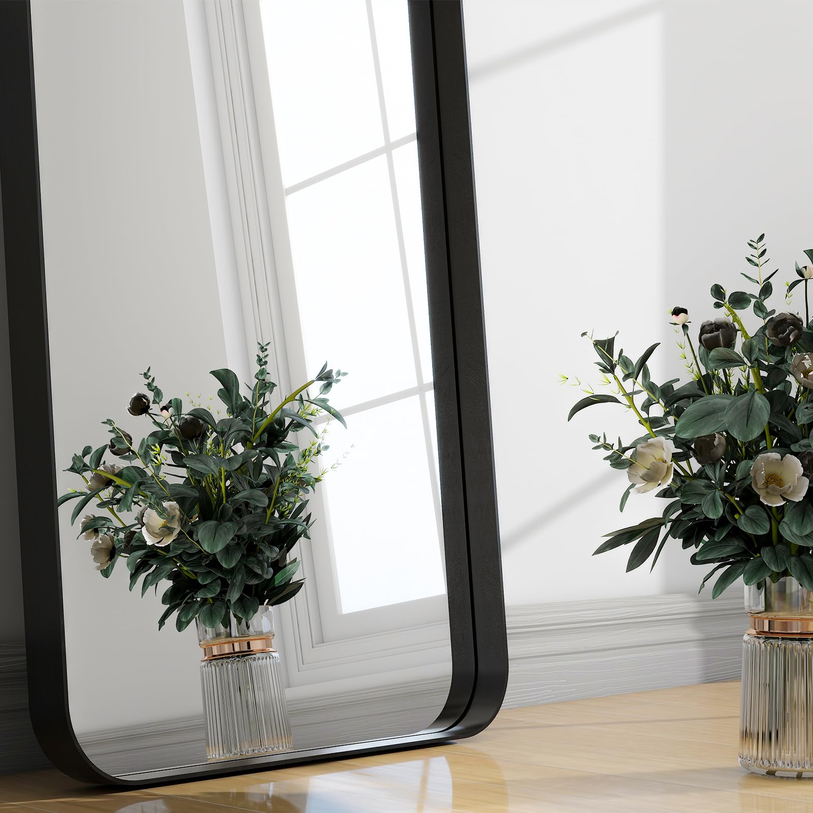 XRAMFY 65"x22" Arched Full Length Mirror, Black Metal Framed Bathroom Floor Mirror,Wall Mirror,Leaning Hanging for Home and Living Room