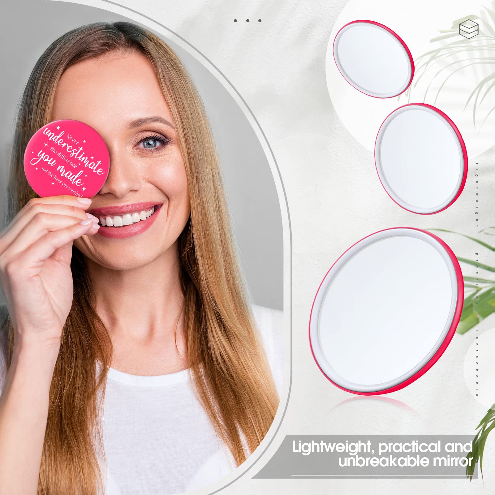 Hoolerry 48 Pcs Pink Inspirational Compact Mirror Bulk 2.8 Inch Round Makeup Glass Mirror Positive Personal Purse Pocket Mirror Small Portable Travel Mirror for Employee Coworker Staff
