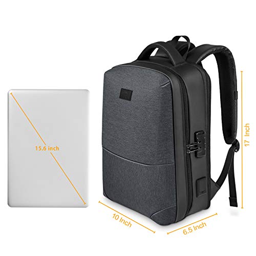 Anti Theft Hard Shell Laptop Backpack 15.6 Inch, Waterproof Expandable Business Computer Backpack with USB Charging Port and Lock for Men, Women Durable College Student Bookbag Travel Daypack, Black
