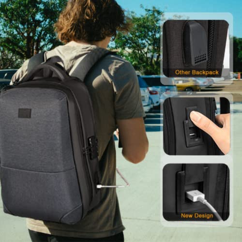 Anti Theft Hard Shell Laptop Backpack 15.6 Inch, Waterproof Expandable Business Computer Backpack with USB Charging Port and Lock for Men, Women Durable College Student Bookbag Travel Daypack, Black