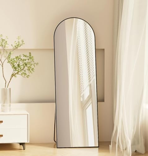 RICHTOP Arched Full Length Floor Mirror 3 Installation-Standing Leaning Hanging, 64x21 Black Big Full Body Mirror for Bedroom Livingroom Dorm, Anti-slip Shatterproof HD