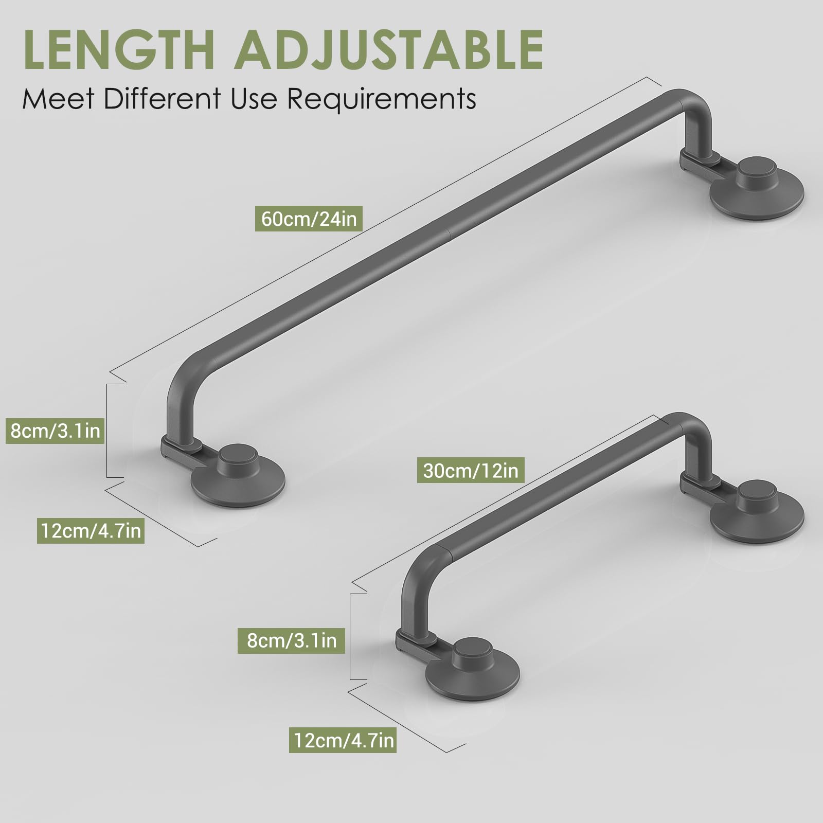 LUXEAR Towel Bar, 24 Inch Adhesive Bathroom Towel Bar with Upgrade Suction Cup, Tool Free Adhesive Shower Towel Rack with 5 Sliding Hooks, Wall Mounted Plastic Towel Bar for Shower Kitchen Door