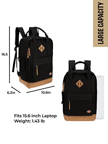 Dickies Brooklyn Backpack for School Classic Logo Water Resistant Casual Everyday Bookbag with Carry Handles for Travel, Fits 15 Inch Notebook (Black)