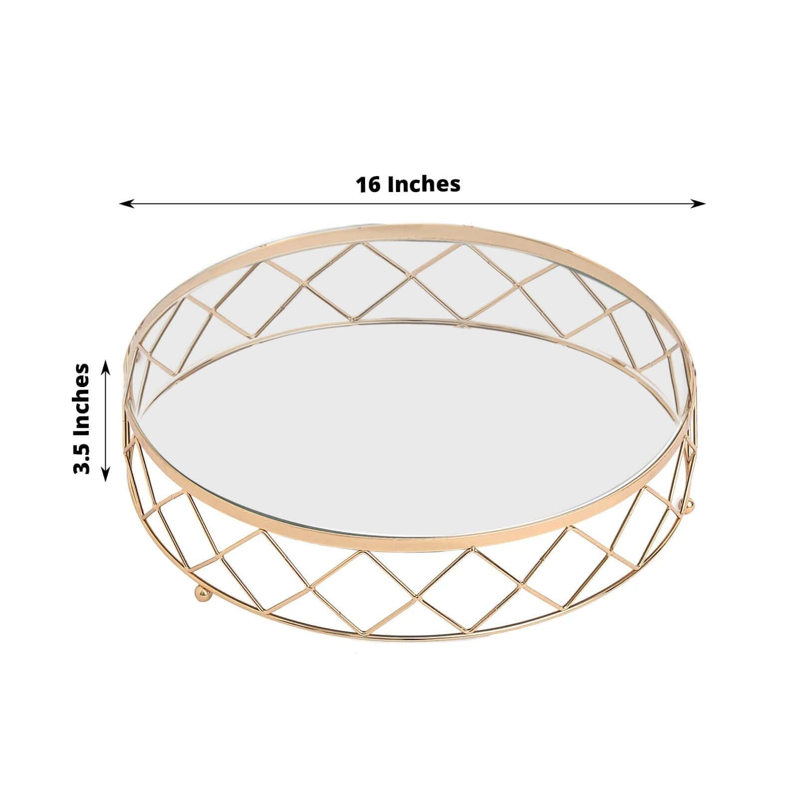 Efavormart 16" Round Metal Geometric Cake Stand Cake Riser with Glass Top Glossy Metallic Finish for Dessert Cupcake Pastry Candy Display Plate Event, Birthday Party