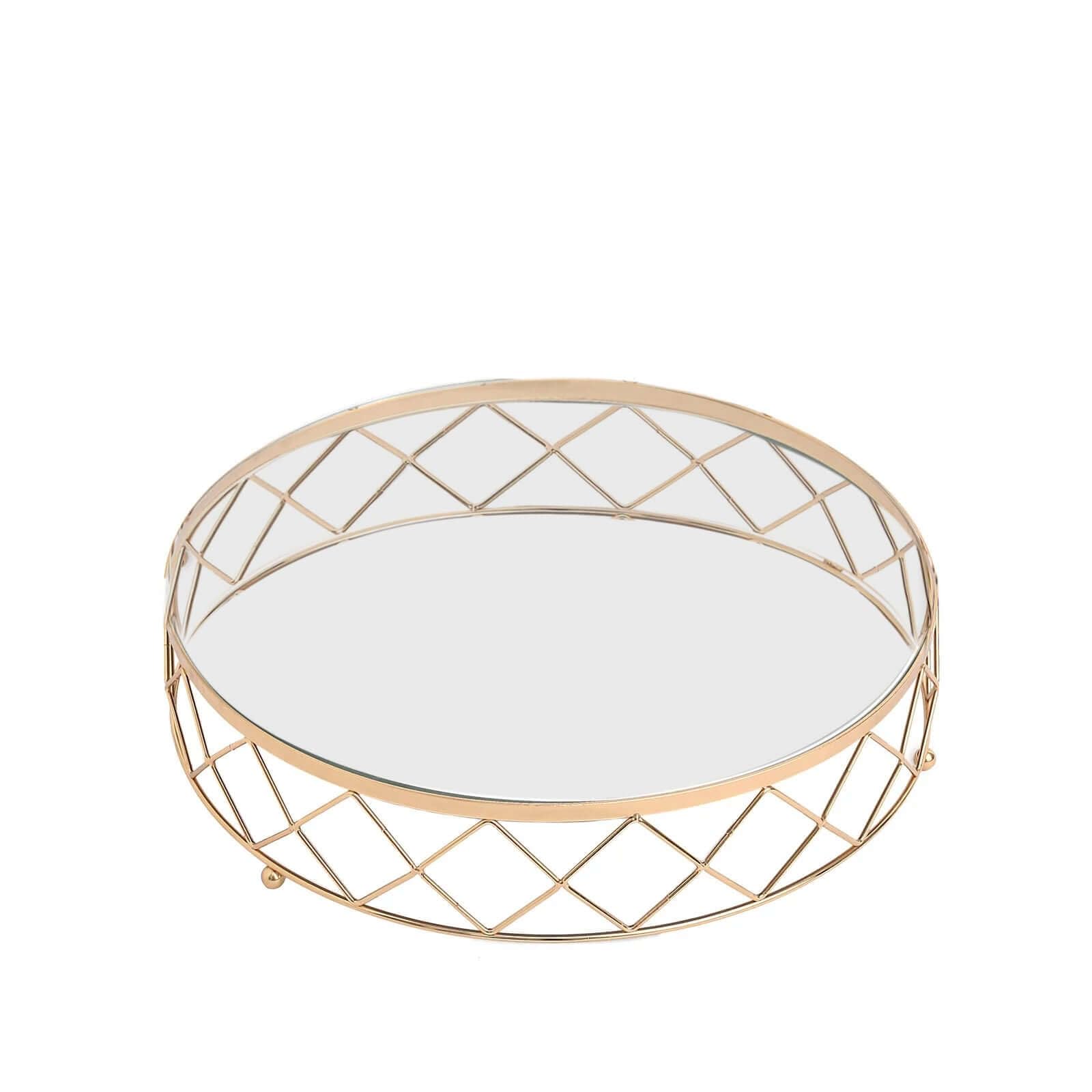 Efavormart 16" Round Metal Geometric Cake Stand Cake Riser with Glass Top Glossy Metallic Finish for Dessert Cupcake Pastry Candy Display Plate Event, Birthday Party