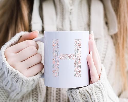 Sunday Blvd. 11oz. Coffee Mug Gift, Pink Floral Monogram Alphabet Letter H, Birthday Christmas Baby Shower Mother's Day Gift Idea, 1-Pack