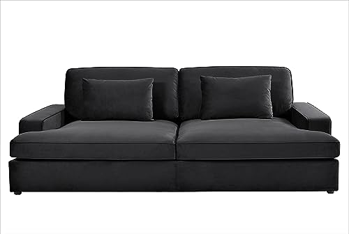 Container Furniture Direct Modern Glam Velvet Sleeper Sofa Bed with Luxurious Design, Elegant Centerpiece for Stylish Living Rooms and Comfortable Lounging with 2 Accent Pillows, Black