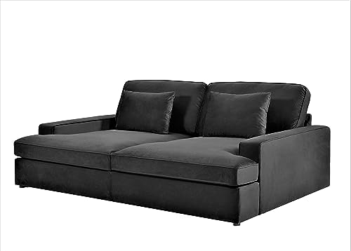 Container Furniture Direct Modern Glam Velvet Sleeper Sofa Bed with Luxurious Design, Elegant Centerpiece for Stylish Living Rooms and Comfortable Lounging with 2 Accent Pillows, Black