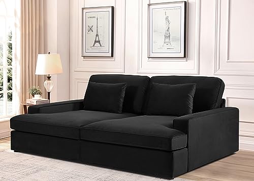 Container Furniture Direct Modern Glam Velvet Sleeper Sofa Bed with Luxurious Design, Elegant Centerpiece for Stylish Living Rooms and Comfortable Lounging with 2 Accent Pillows, Black