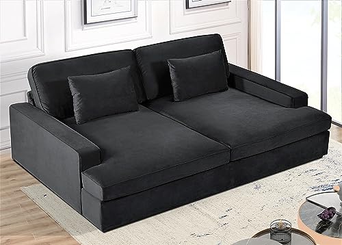 Container Furniture Direct Modern Glam Velvet Sleeper Sofa Bed with Luxurious Design, Elegant Centerpiece for Stylish Living Rooms and Comfortable Lounging with 2 Accent Pillows, Black