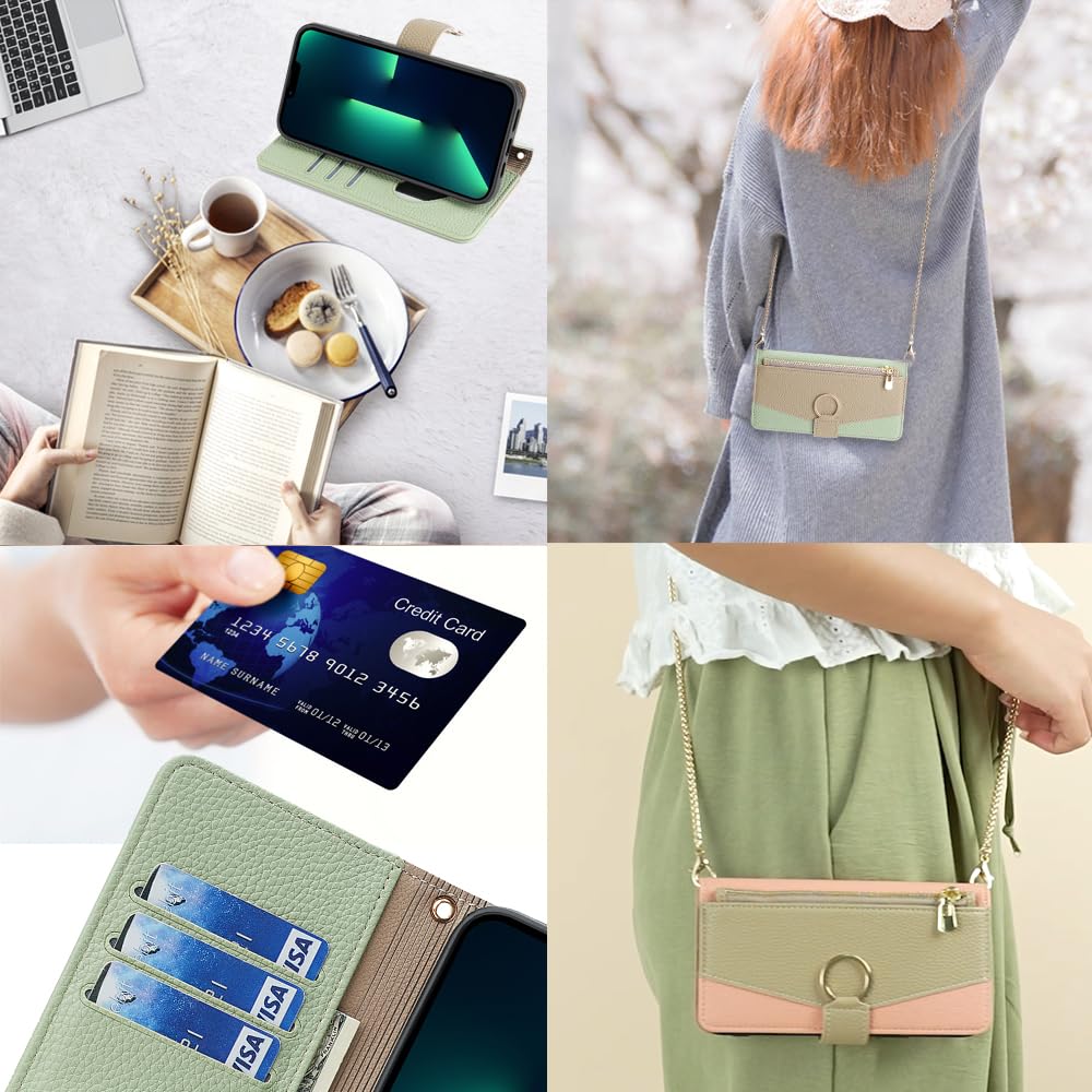 Arseaiy Wallet Case for OPPO Reno 6 Pro Plus 5G/Reno 6 Pro 5G(Snapdragon) Flip Phone Case Cover with Crossbody Strap Magnetic Zipper Pocket Makeup Mirror PU Leather Shockproof with Kickstand Shell