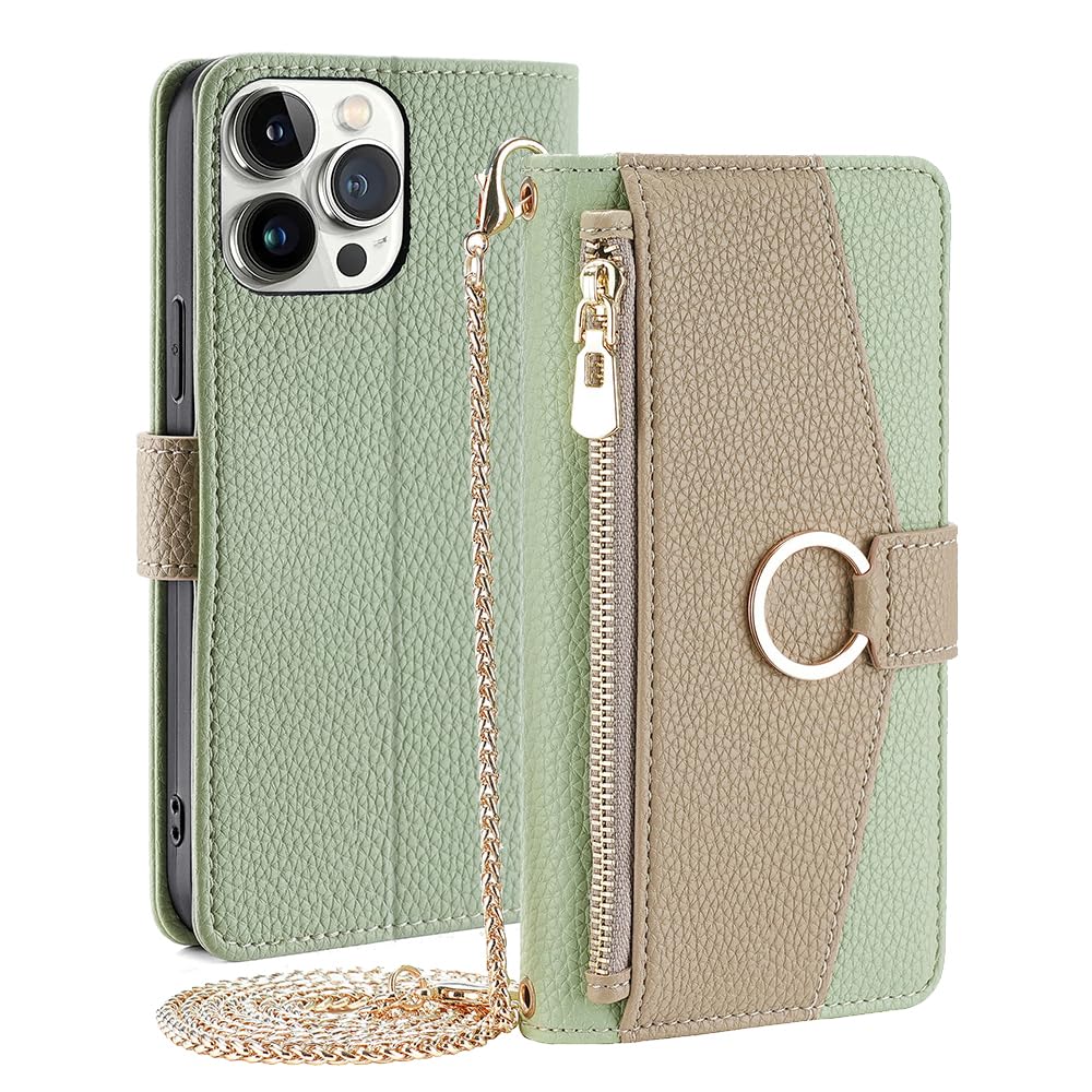 Arseaiy Wallet Case for OPPO Reno 6 Pro Plus 5G/Reno 6 Pro 5GďźSnapdragonďź Flip Phone Case Cover with Crossbody Strap Magnetic Zipper Pocket Makeup Mirror PU Leather Shockproof with Kickstand Shell