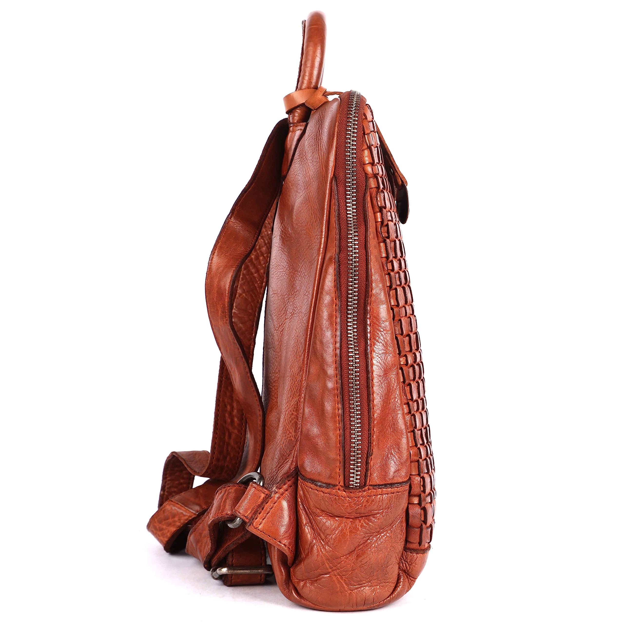 VILENCA HOLLAND 12.5 Inch Genuine Leather Backpack for Women and Men, Cognac Leather Backpack with Adjustable Shoulder Strap