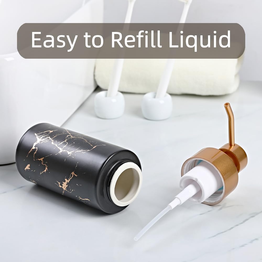 Marble Soap Dispenser, Ceramic Foam Soap Dispenser with Rust Proof Golden Pump (White)