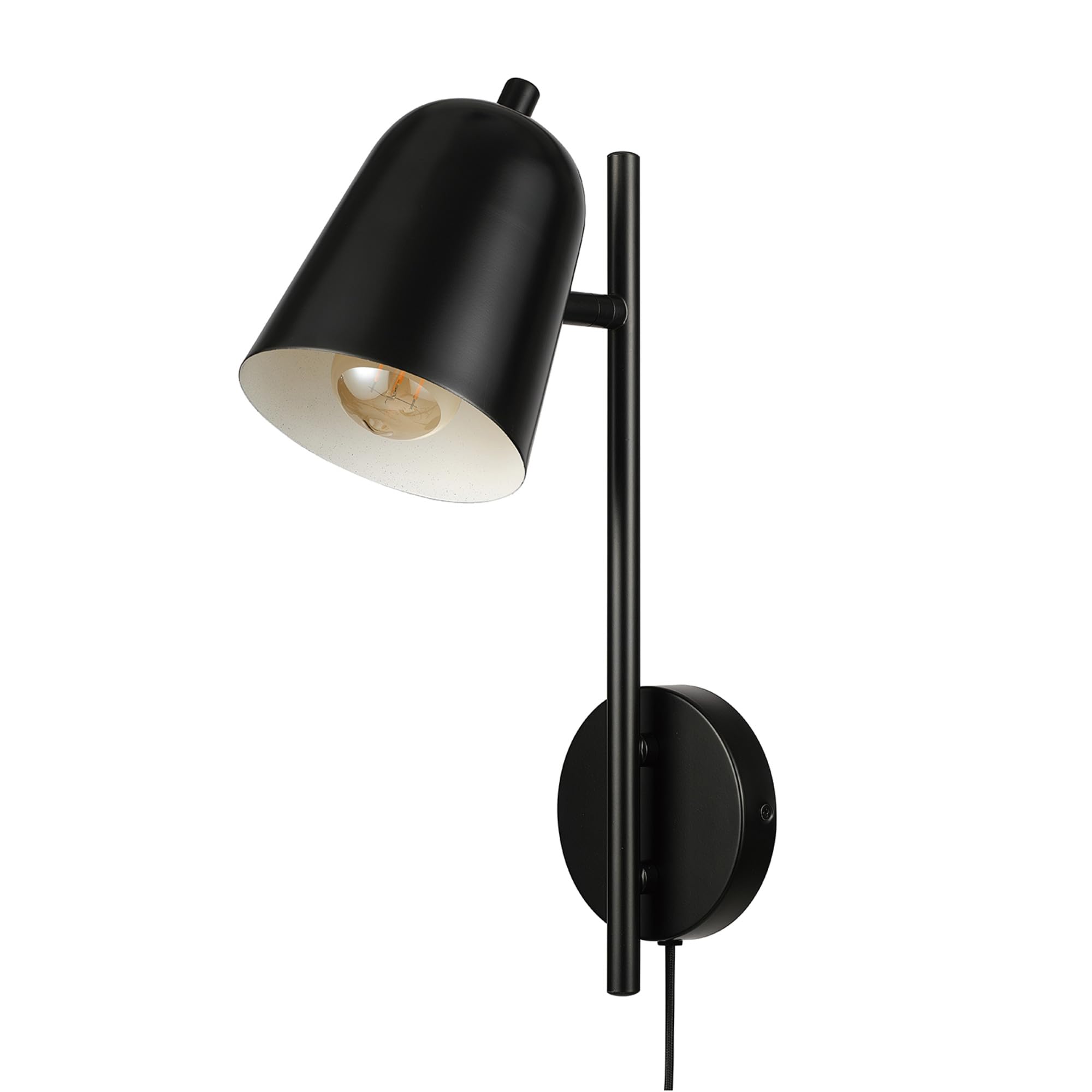 Globe Electric 65000049 1-Light Plug-in or Hardwire Wall Sconce, Matte Black, Pivoting Shade, Black Braided Fabric Designer Cord, E26 Base Socket, Home DĂŠcor, Wall Lighting, Home Improvement