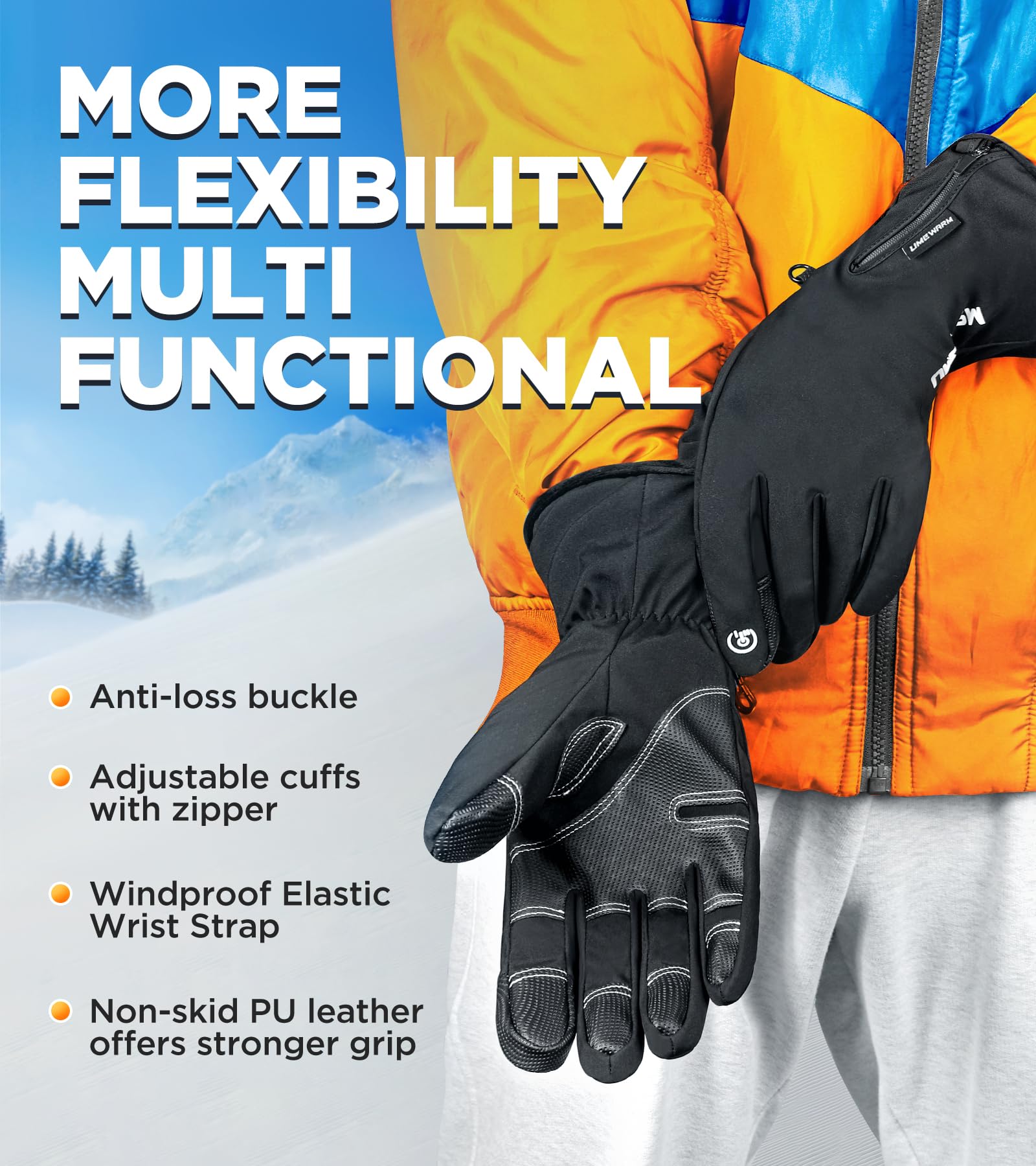 UMEWARM -10℉ Winter Gloves for Cold Weather Made with 3M Insulation, 5-Layer Fabric Snow Ski Gloves Women Men, Windproof & Waterproof Gloves for Men, 10 Touchscreen Fingers Thermal Gloves