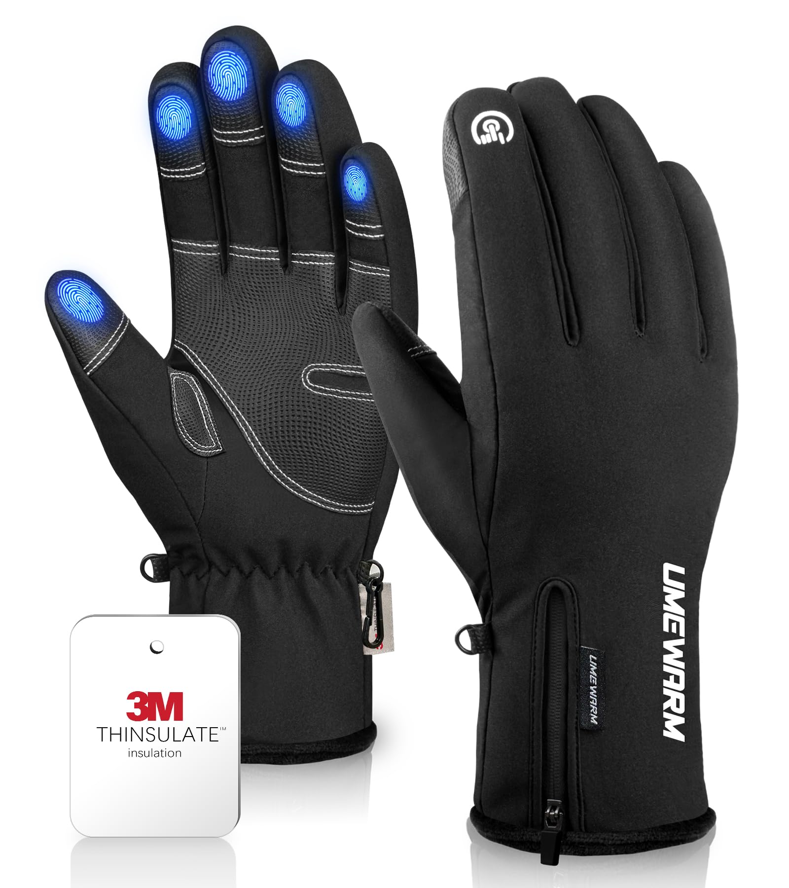 UMEWARM -10℉ Winter Gloves for Cold Weather Made with 3M Insulation, 5-Layer Fabric Snow Ski Gloves Women Men, Windproof & Waterproof Gloves for Men, 10 Touchscreen Fingers Thermal Gloves